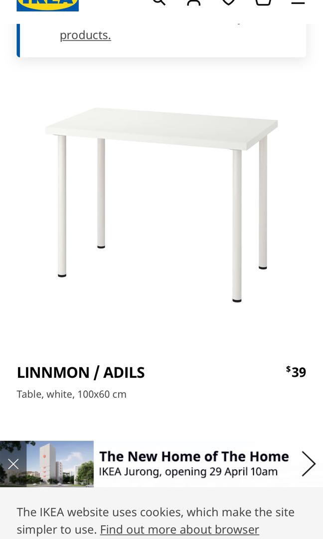Ikea linnmon adils table white, Furniture & Home Living, Furniture ...