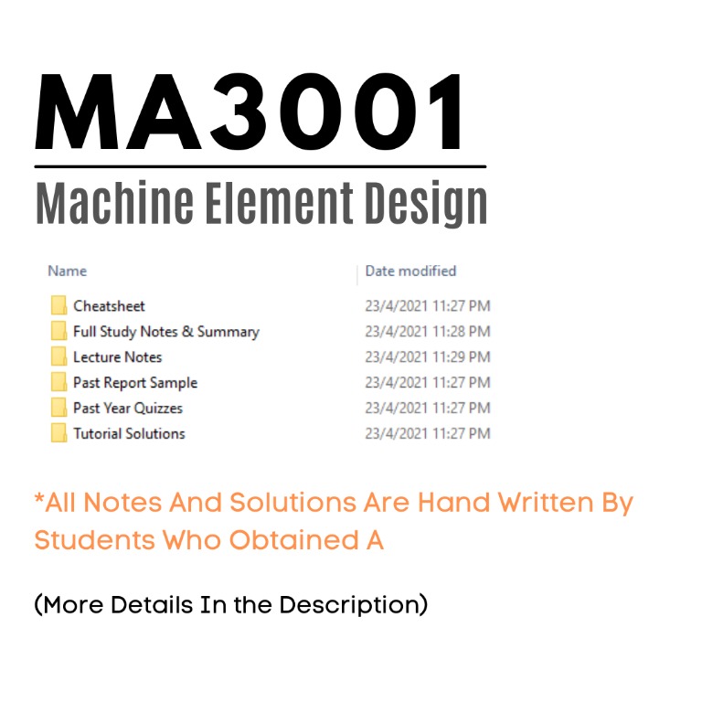 MA3001 Machine Element Design NTU Study Notes ma3001, Everything Else ...
