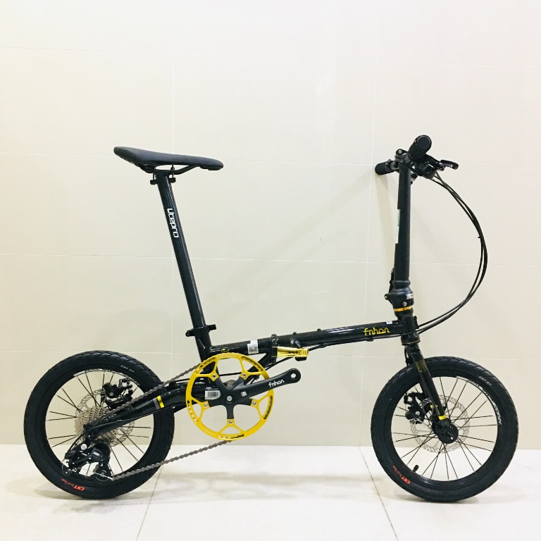 New black gold Fnhon 16" disc brake folding bike 9 speeds #fatherloveu ...
