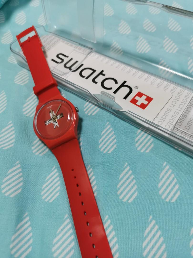 Swatch red colour watch, Women's Fashion, Watches & Accessories ...