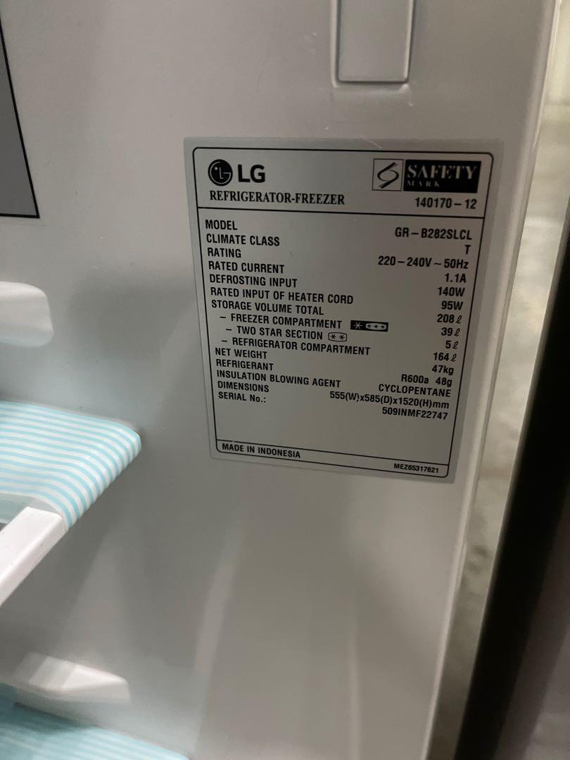 Very new LG 208L refrigerator / fridge, TV & Home Appliances, Kitchen ...