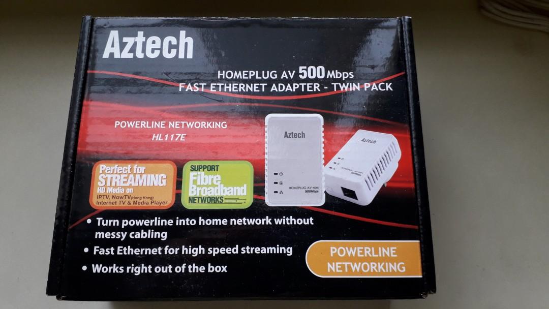 Aztech HL117E, 500Mbps AV HomePlug Adapter- Twin Pack, Computers & Tech ...