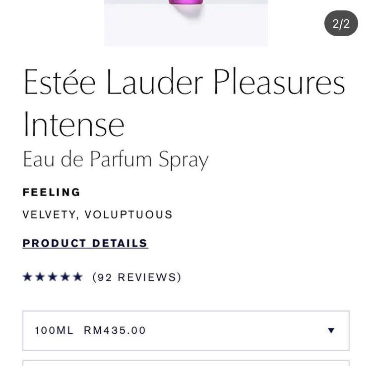 Estee Lauder Pleasures Intense Perfume 100 ML, Beauty & Personal Care ...