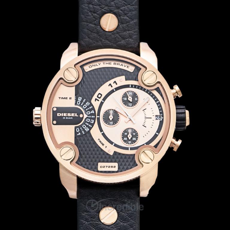 [NEW] Diesel Little Daddy Black Leather Band With Rose Gold Tone Men's ...