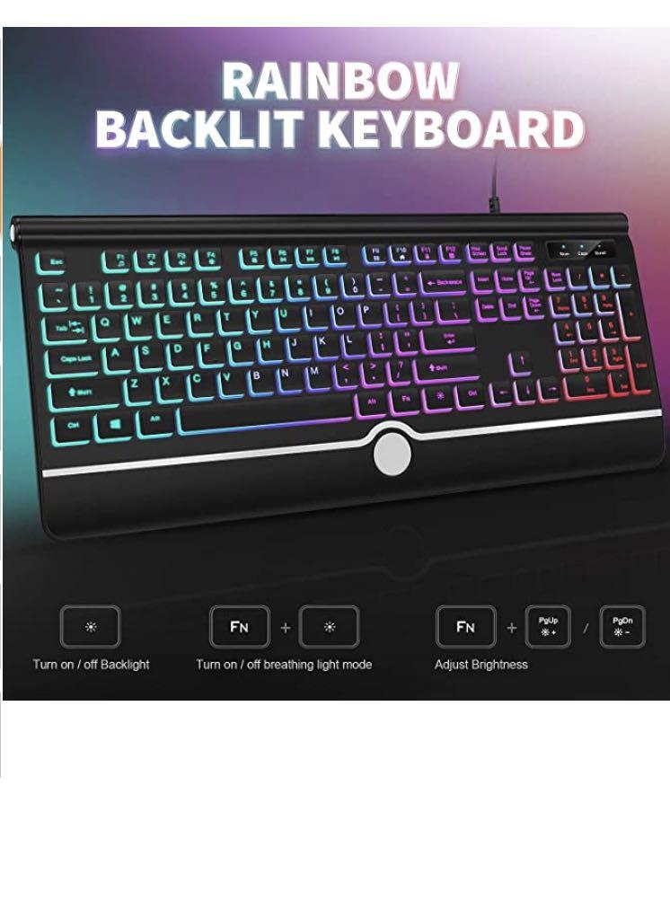 USB Wired Backlit Keyboard, Jelly Comb Wired Full Size Illuminated ...