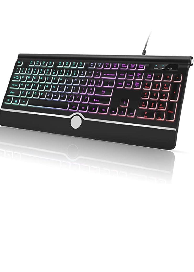 USB Wired Backlit Keyboard, Jelly Comb Wired Full Size Illuminated ...