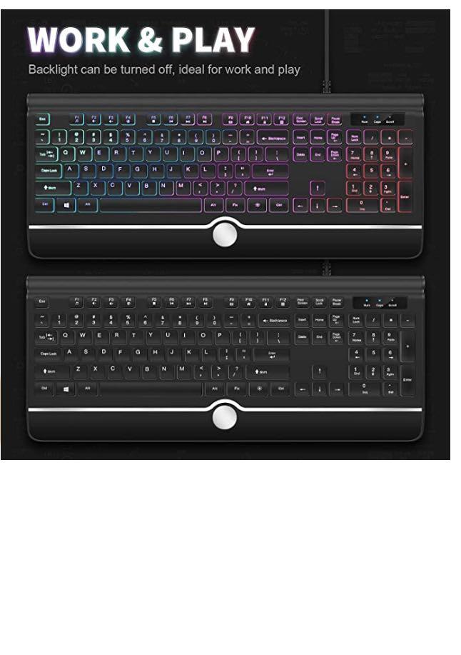 USB Wired Backlit Keyboard, Jelly Comb Wired Full Size Illuminated ...