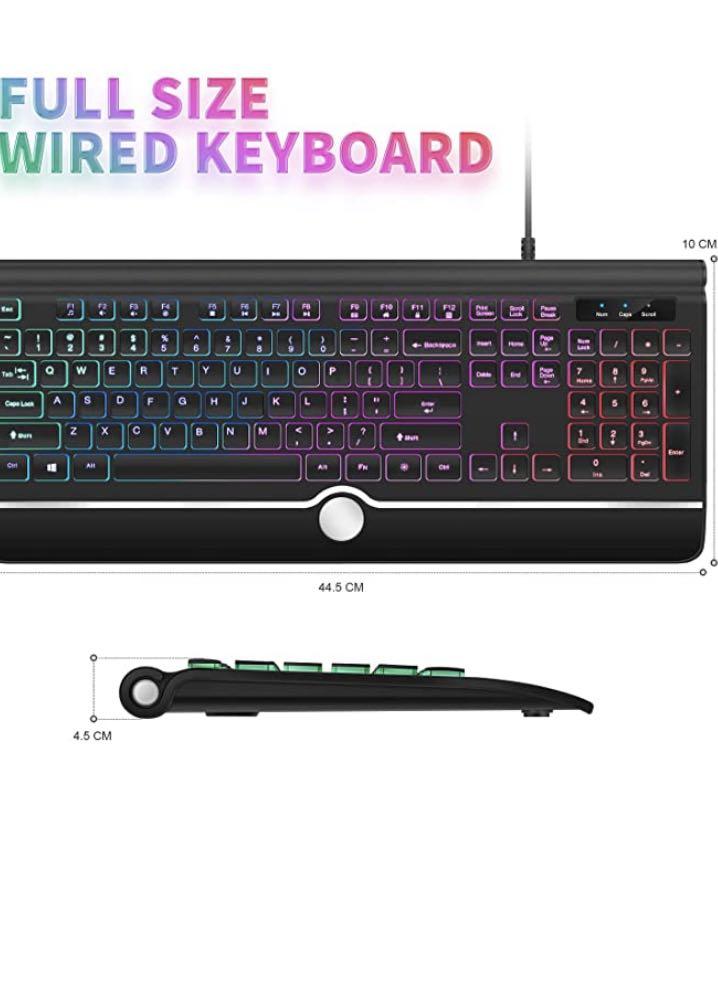 USB Wired Backlit Keyboard, Jelly Comb Wired Full Size Illuminated ...