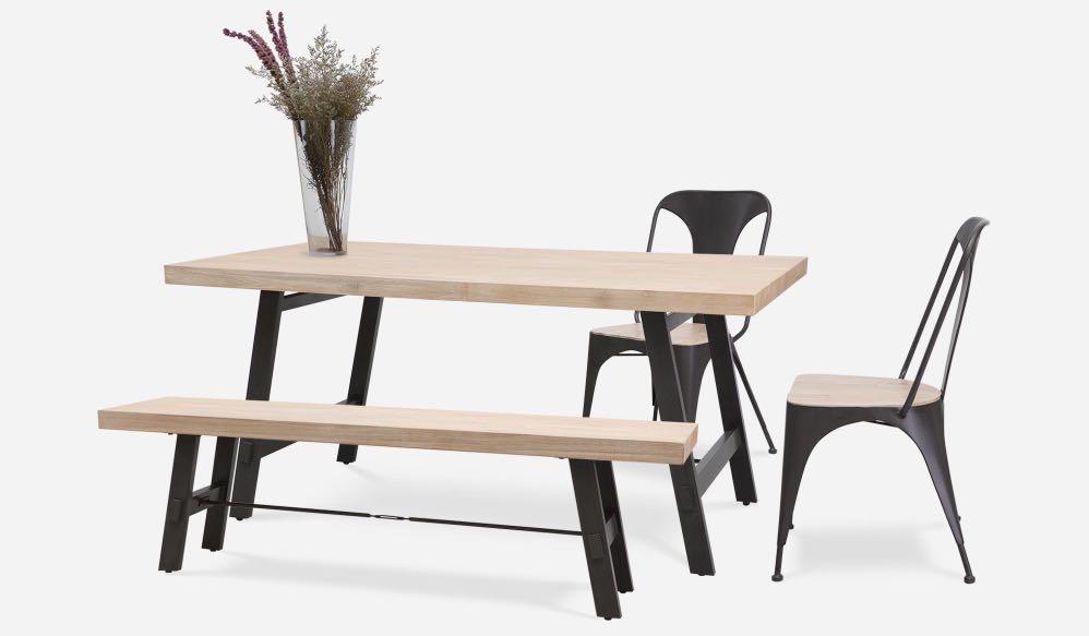 Castlery Benton Dining Table + Long Bench + 2 Chairs, Furniture & Home ...