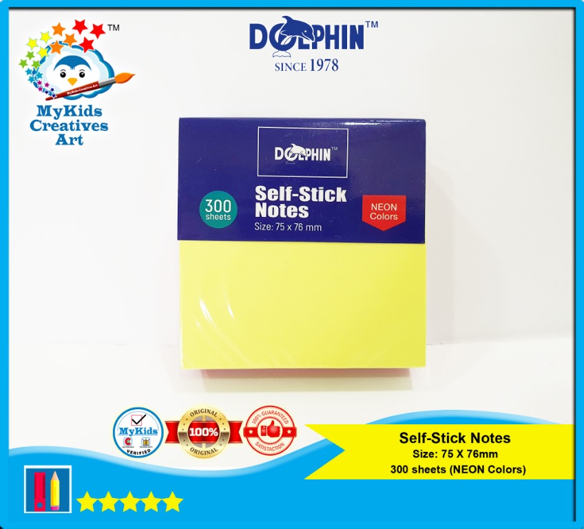 DOLPHIN SELF STICK NOTES (NEON COLORS), Hobbies & Toys, Stationery ...