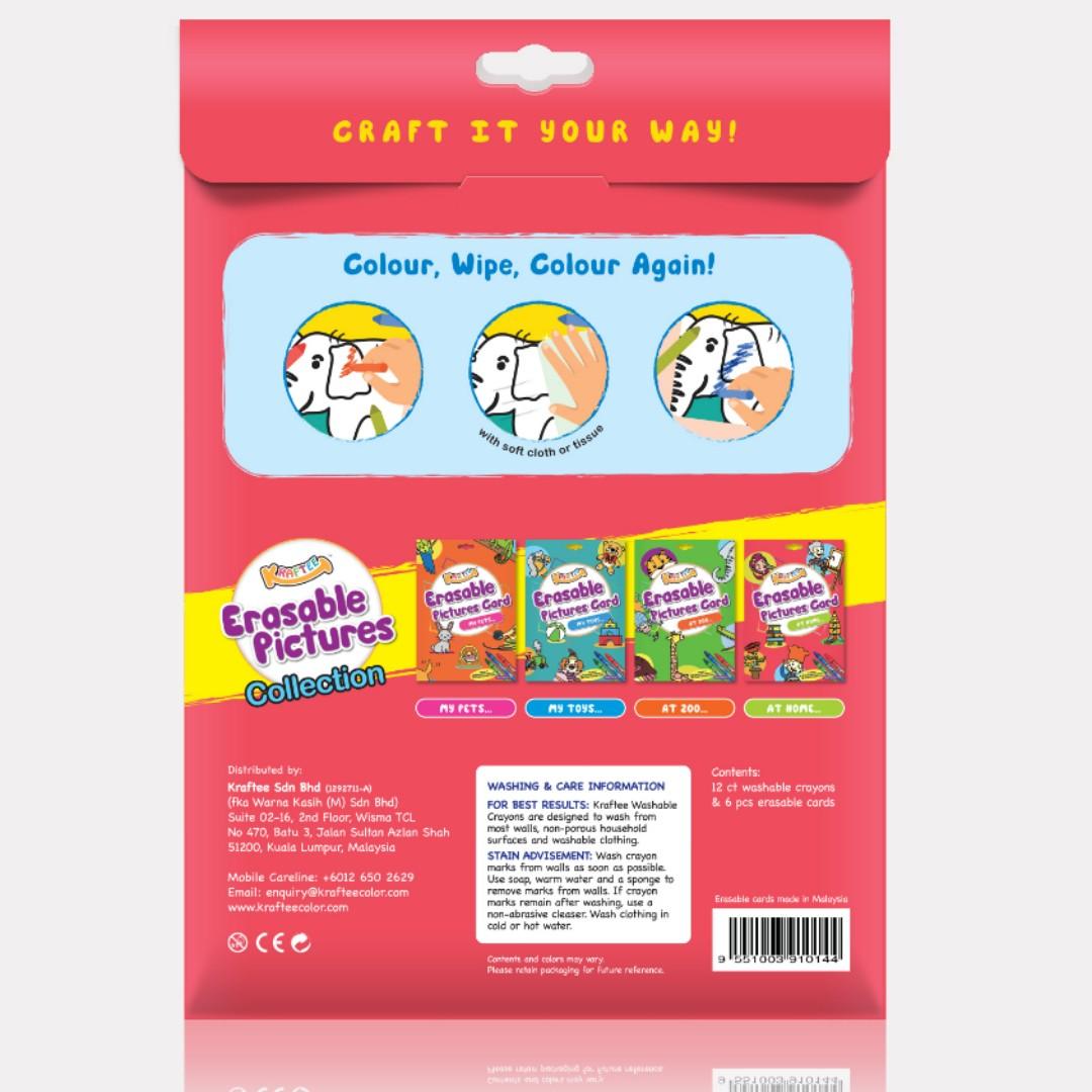 Kraftee Erasable Pictures card with crayons, Hobbies & Toys, Books ...