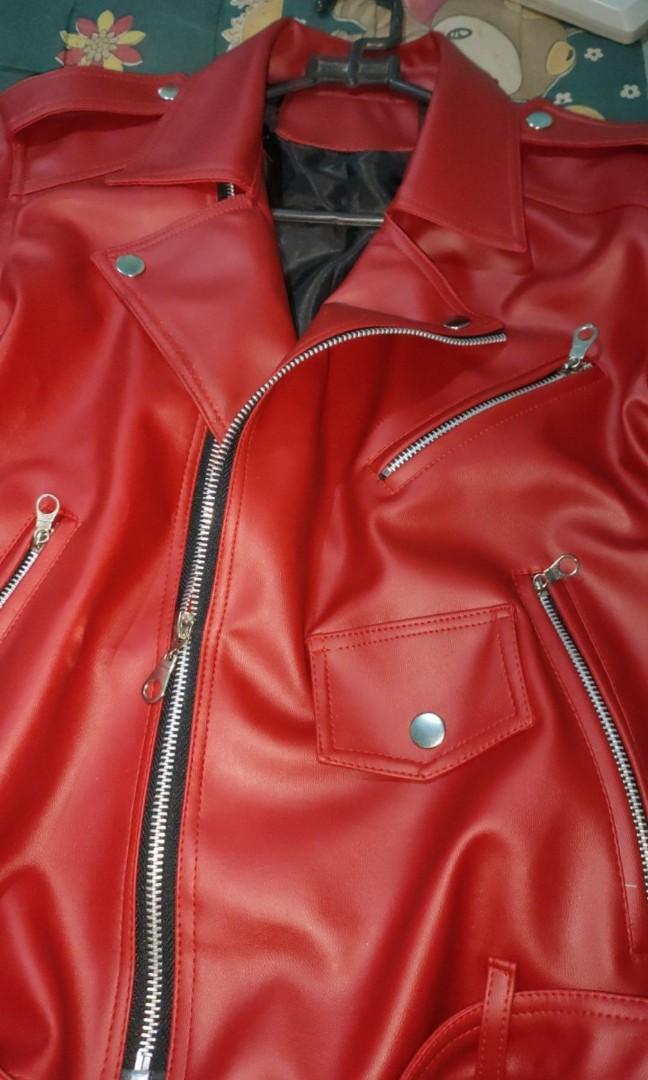 leather red jacket big size jaket kulit merah korean style, Fesyen ...