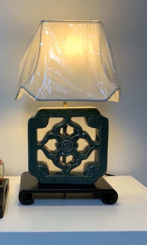 Green glazed Peranakan breeze block tile Table Lamp, Furniture & Home ...