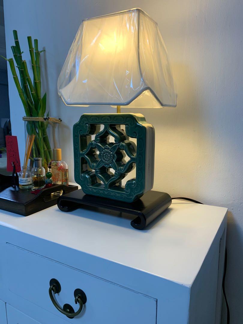 Green glazed Peranakan breeze block tile Table Lamp, Furniture & Home ...