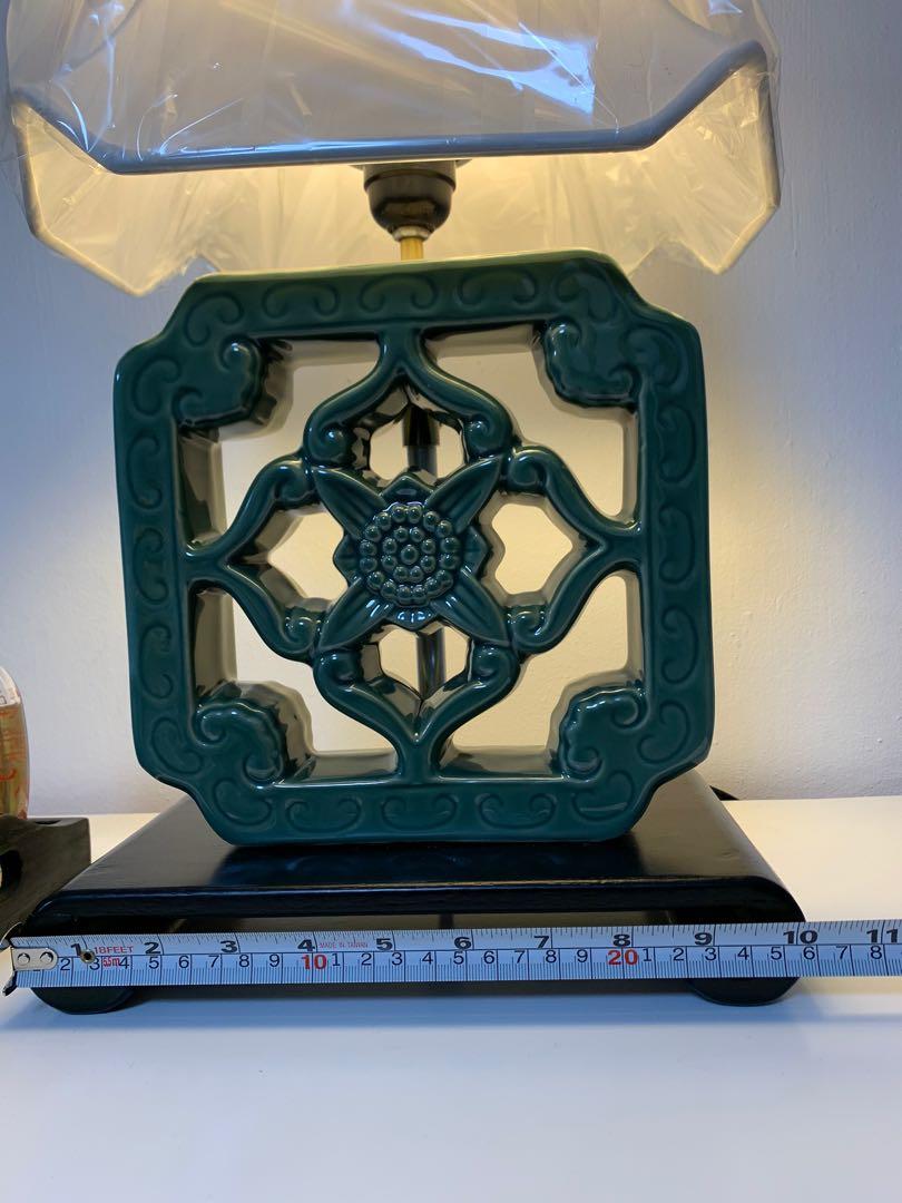 Green glazed Peranakan breeze block tile Table Lamp, Furniture & Home ...