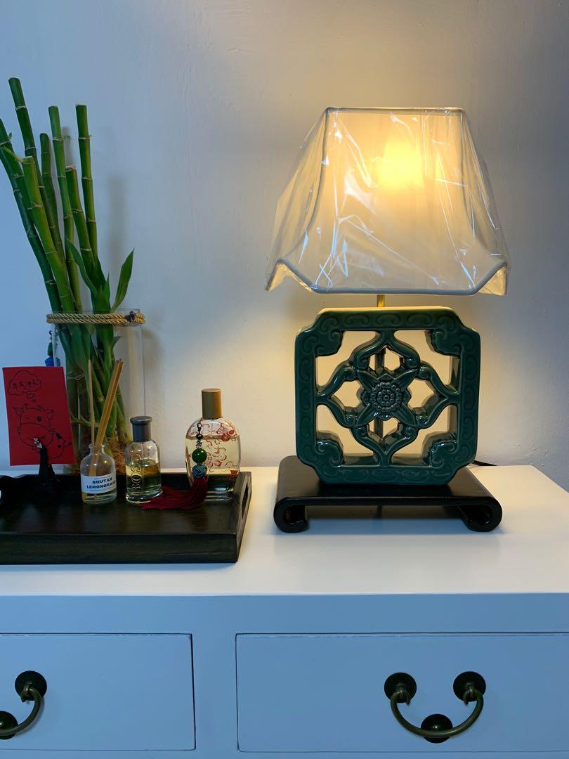 Green glazed Peranakan breeze block tile Table Lamp, Furniture & Home ...