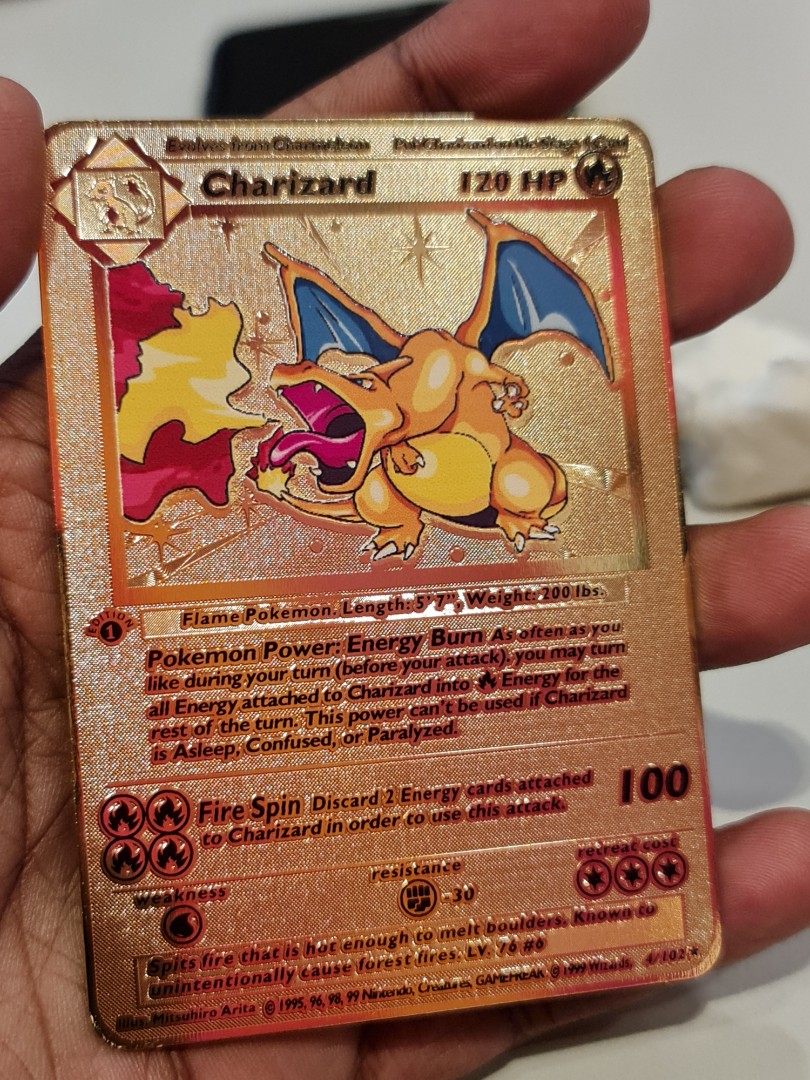 POKEMON 1ST EDITION CHARIZARD CUSTOM GOLD METAL CARD, Hobbies & Toys ...