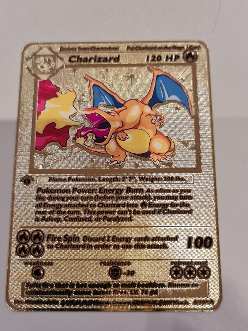POKEMON 1ST EDITION CHARIZARD CUSTOM GOLD METAL CARD, Hobbies & Toys ...