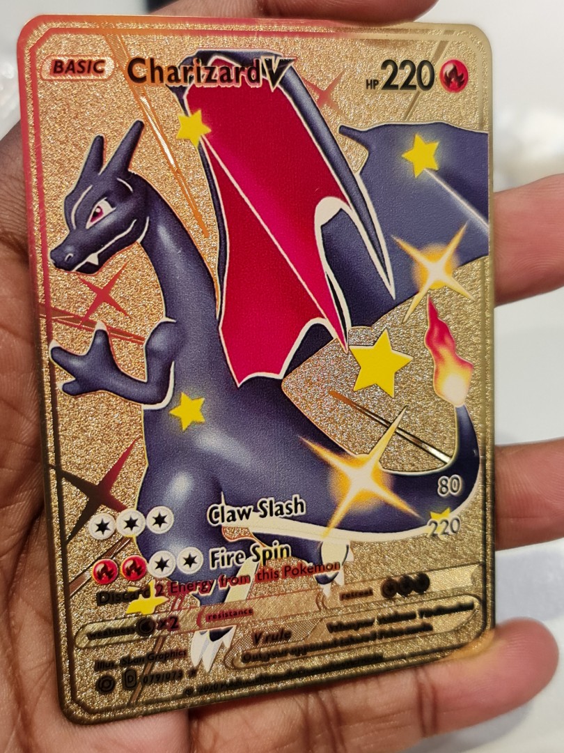 POKEMON CHARIZARD V CUSTOME GOLD METAL CARD, Hobbies & Toys, Toys ...
