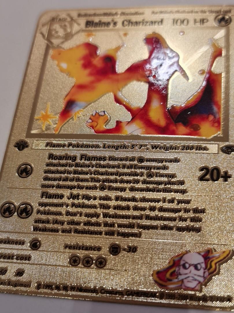 POKEMON CUSTOM 1ST EDITION BLAINE'S CHARIZARD GOLD METAL CARD, Hobbies ...