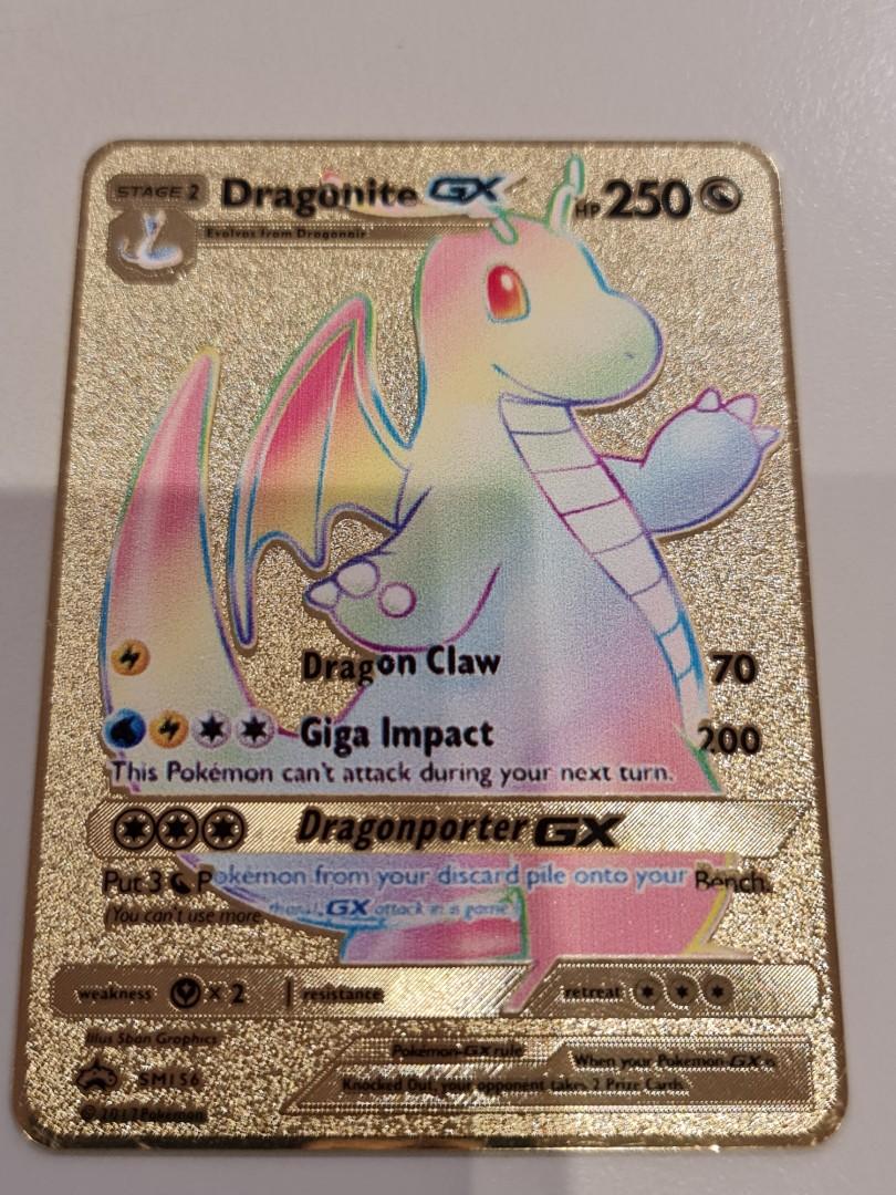 POKEMON DRAGINITE GX CUSTOM GOLD METAL CARD, Hobbies & Toys, Toys ...