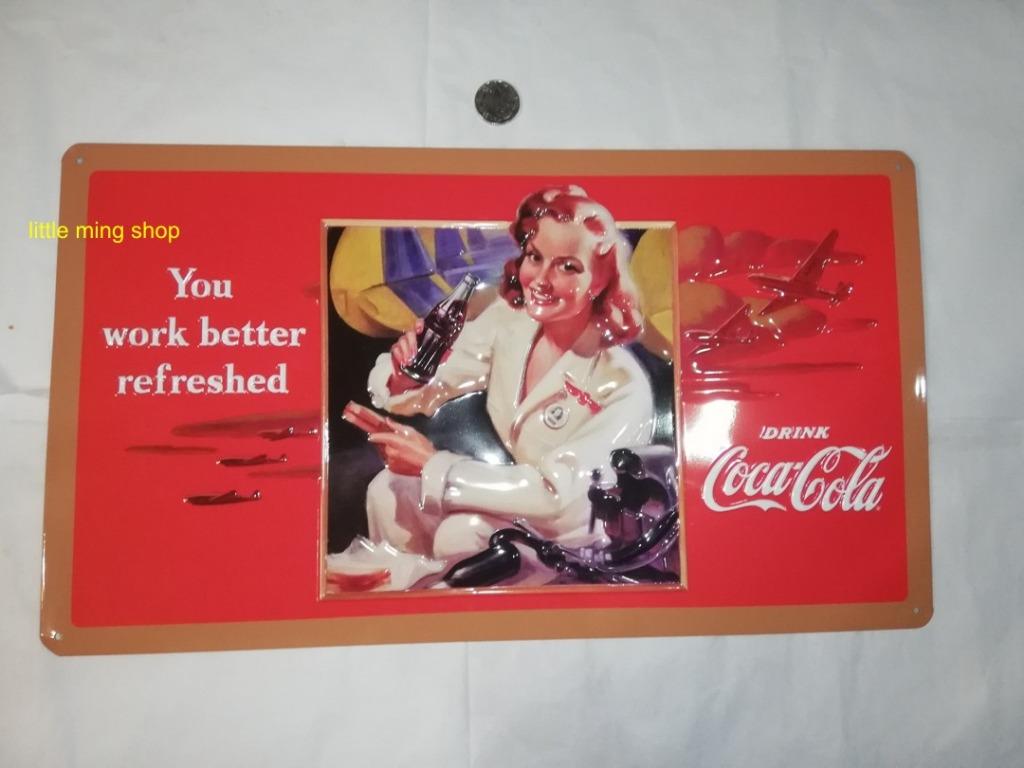 Coca Cola Coke Embossed You Work Better Refresh Tin Frame Signs ...