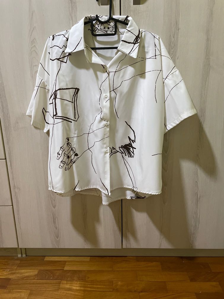 Abstract Line Art Design Button Up Shirt, Women's Fashion, Tops, Other ...