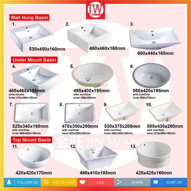 Bathroom Basin Top Mount / Wall Hung / Under Mount / Vanity Top ...