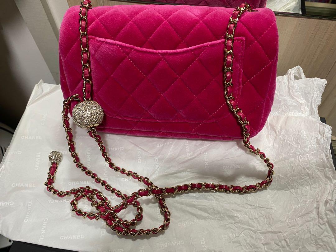 Chanel velvet Pink diamond ball ( Mini rectangular), Women's Fashion ...