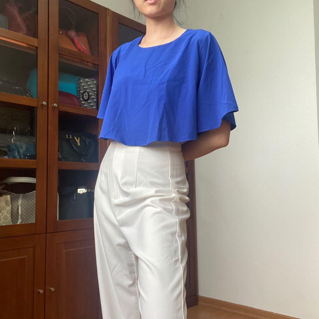 Cobalt blue flare crop top, Women's Fashion, Tops, Sleeveless on Carousell