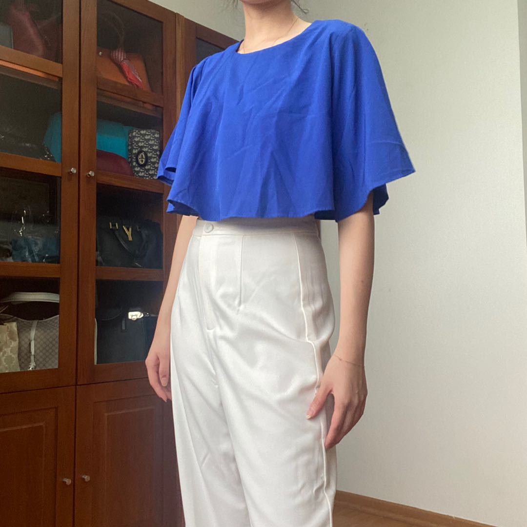Cobalt blue flare crop top, Women's Fashion, Tops, Sleeveless on Carousell
