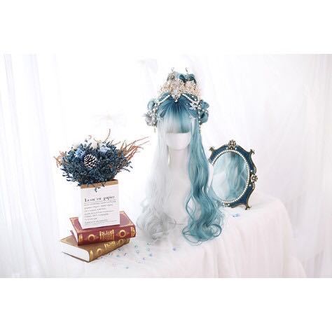 DALAO HOME blue green white split dye cosplay lolita wig, Women's ...