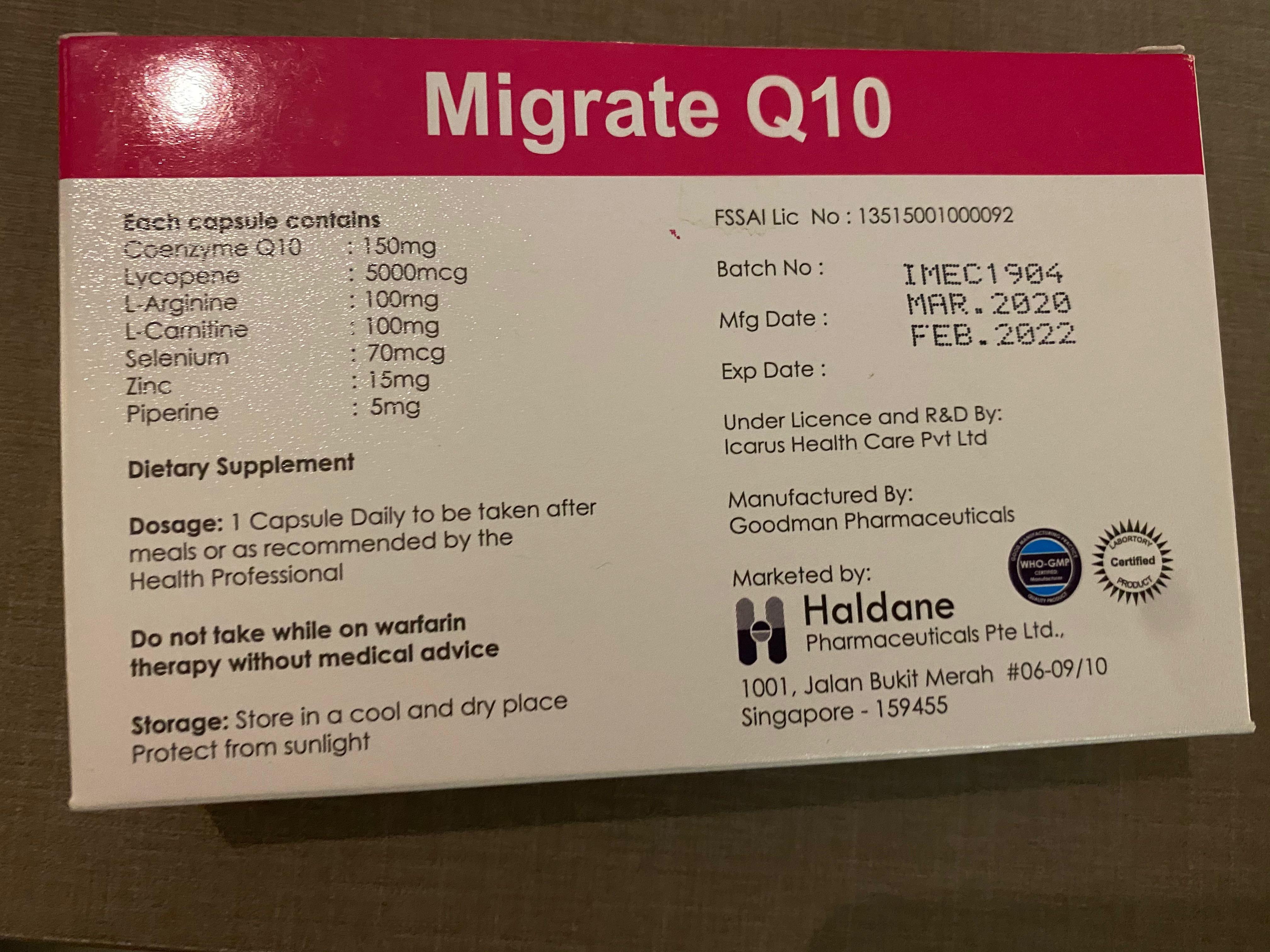 Migrate Q10 Haldane PCOS, Health & Nutrition, Health Supplements ...