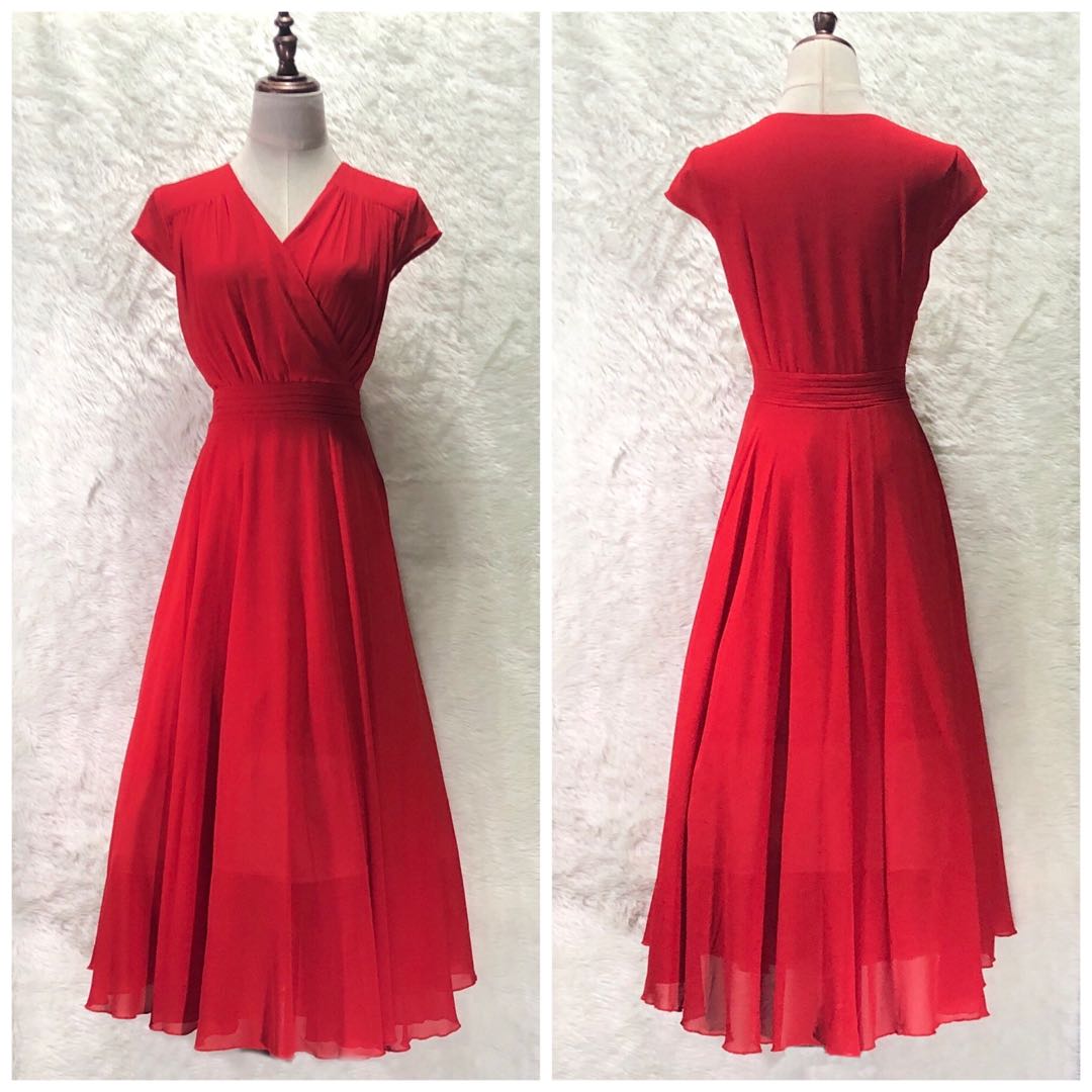 Red Chiffon Formal Maxi Dress, Women's Fashion, Dresses & Sets, Dresses ...