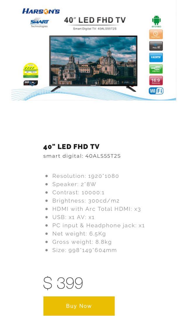 Harson’s 40” LED FHD TV / Smart TV, TV & Home Appliances, TV & Entertainment, TV on Carousell