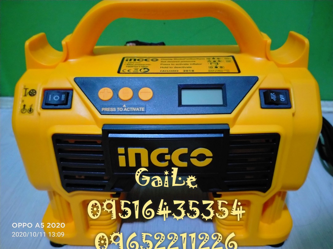 INGCO 20V Li-Ion Cordless Auto Air Compressor and Inflator, Commercial ...