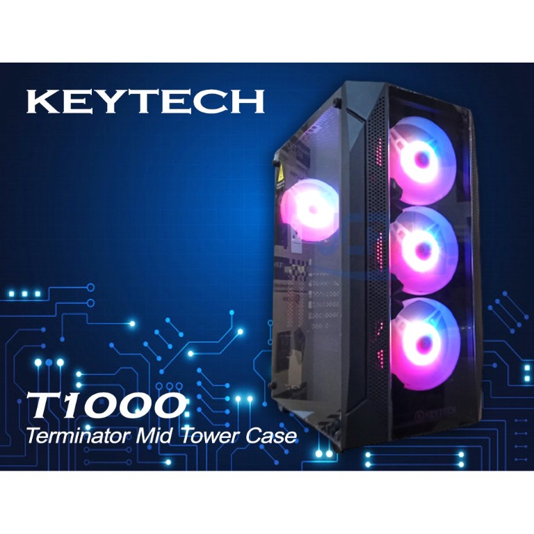 Keytech T1000 Terminator Mid Tower Case with Tempered Glass Side Panel ...