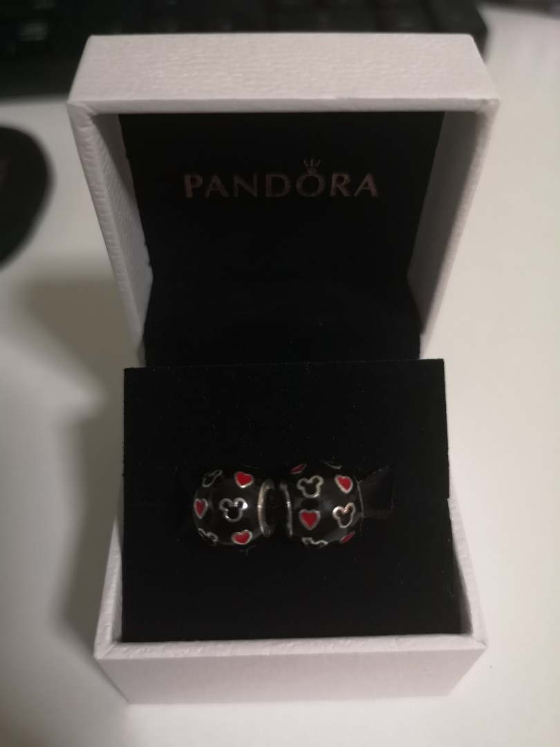 [Rare] 2 Mickey & Heart black enamel #TampinesMRT, Women's Fashion ...