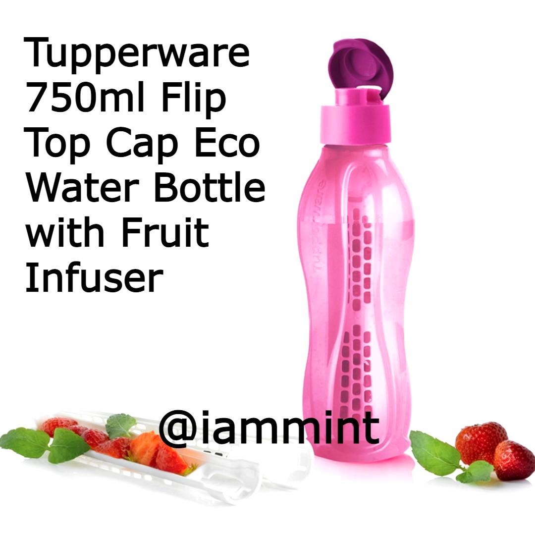 Tupperware 750 ml Flip Top Cap Eco Water Bottle with Fruit Infuser ...