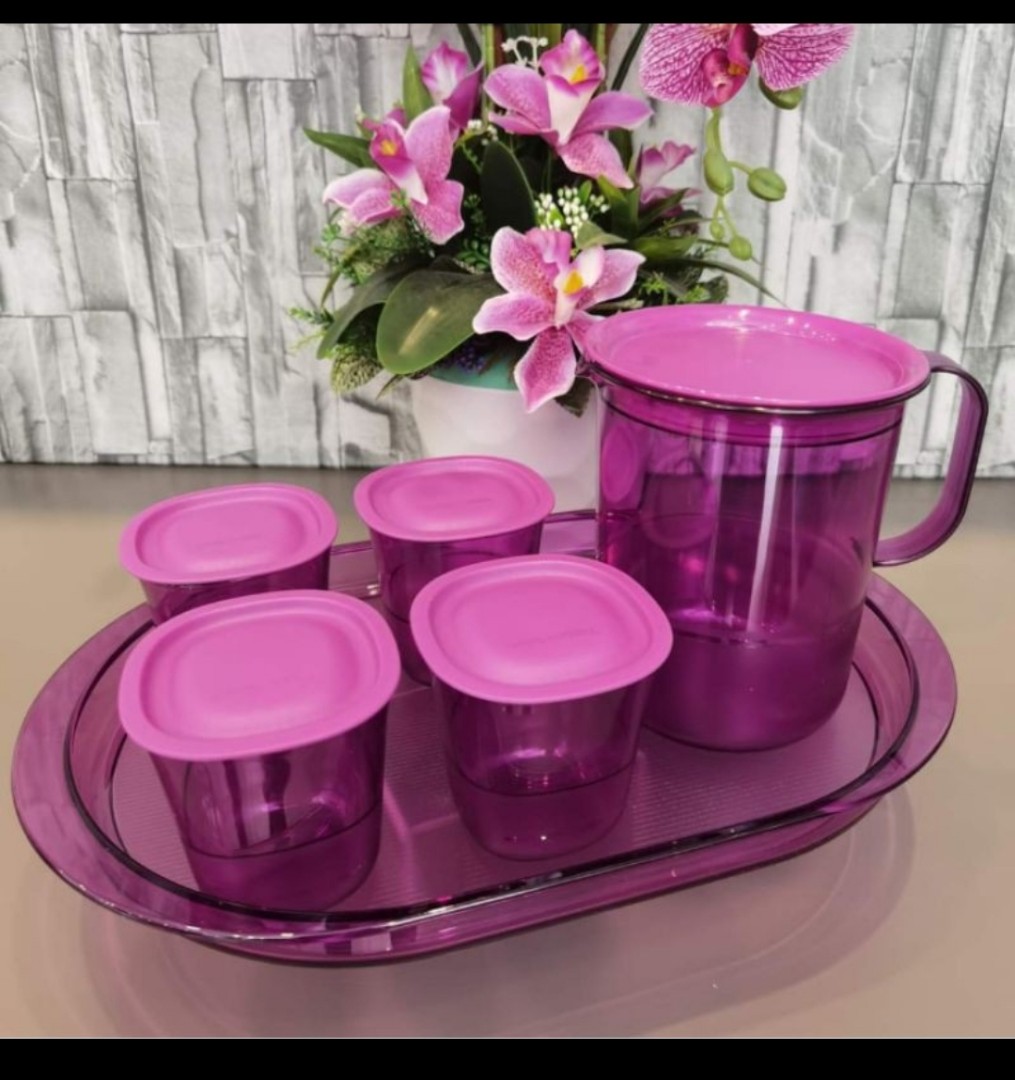 Tupperware carol Bloom Crystalline Drinking Set(5), Furniture & Home ...
