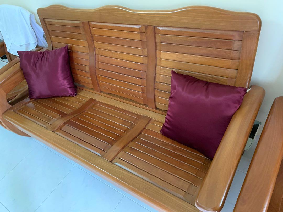 Wooden sofa, Furniture & Home Living, Furniture, Sofas on Carousell