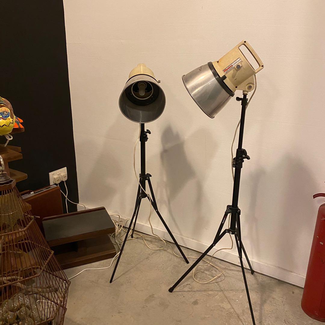 2 Vintage Retro Spotlight - Rustic Standing Tripod Lightings, Furniture ...