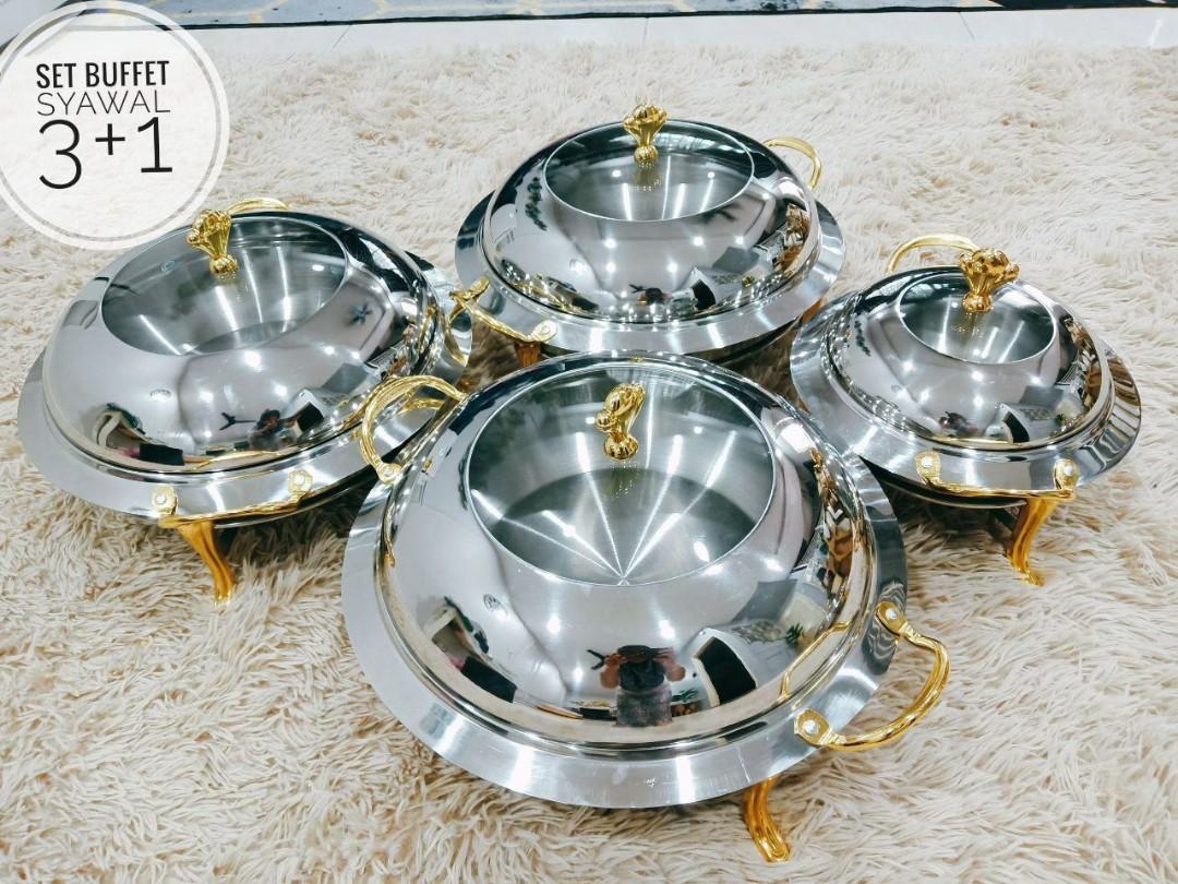 4+1 BUFFET TRAY WITH HOLDER (GOLD), Furniture & Home Living ...