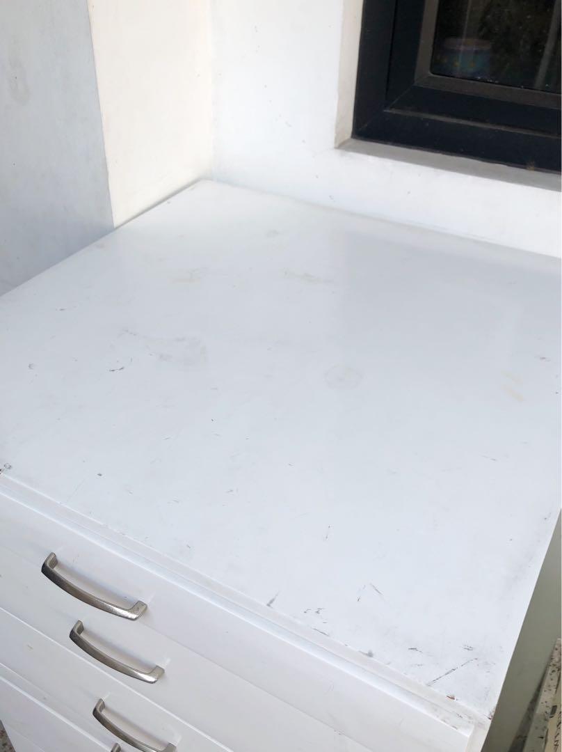 Wood White Duco Paint Chest of Drawers with Pull Out Desk Table ...