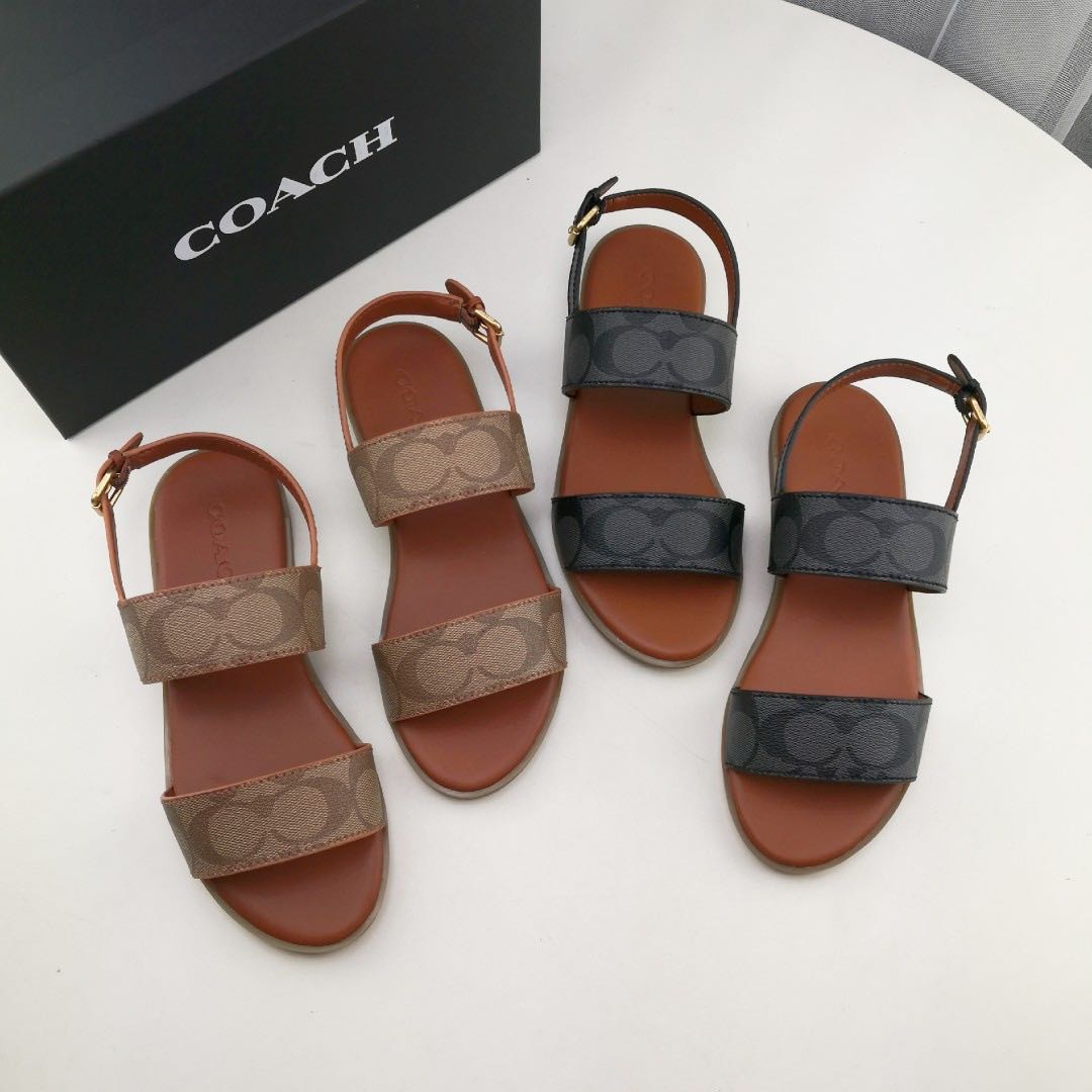 Coach Flat Sandals Brown/Black, Women's Fashion, Footwear, Flats on ...