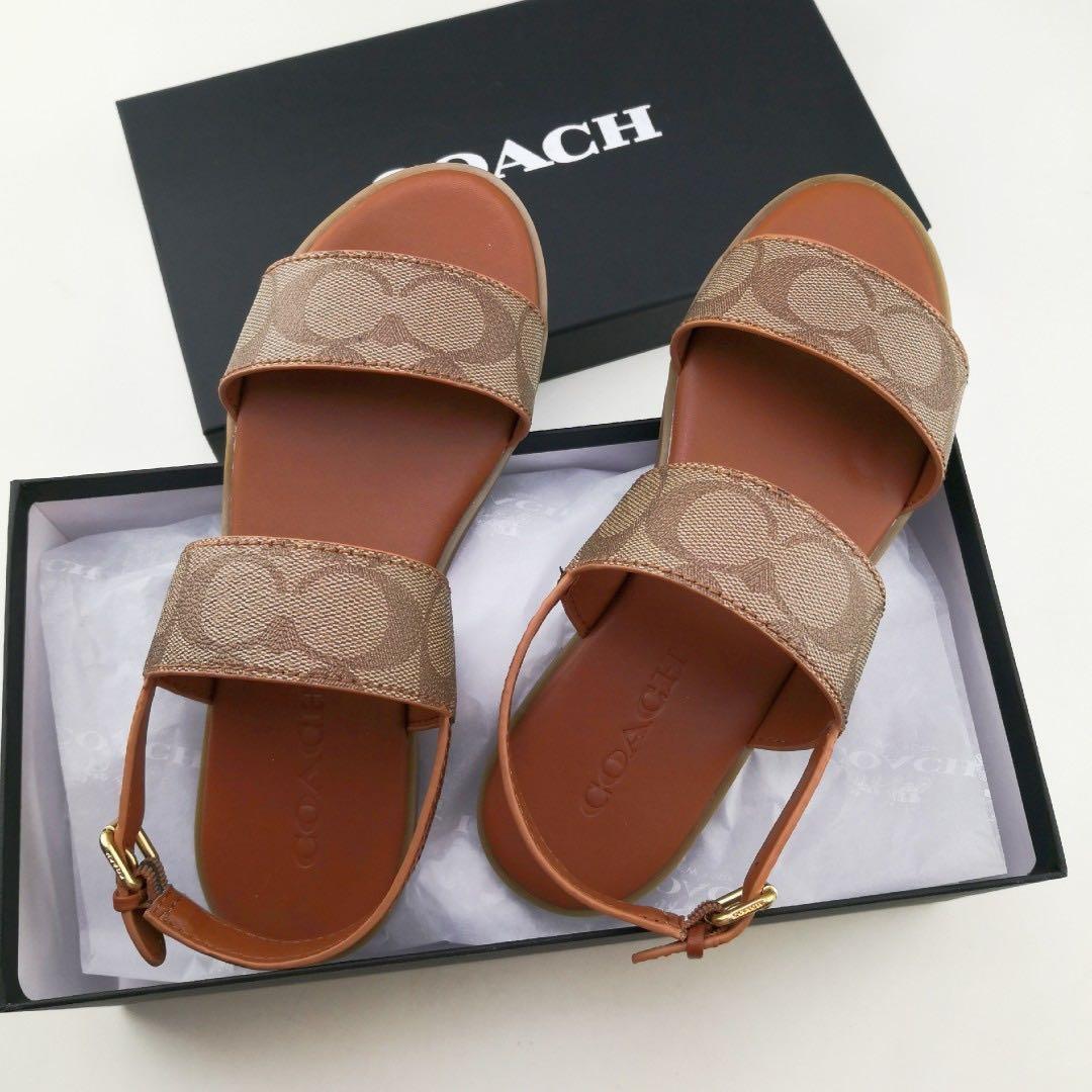 Coach Flat Sandals Brown/Black, Women's Fashion, Footwear, Flats on ...