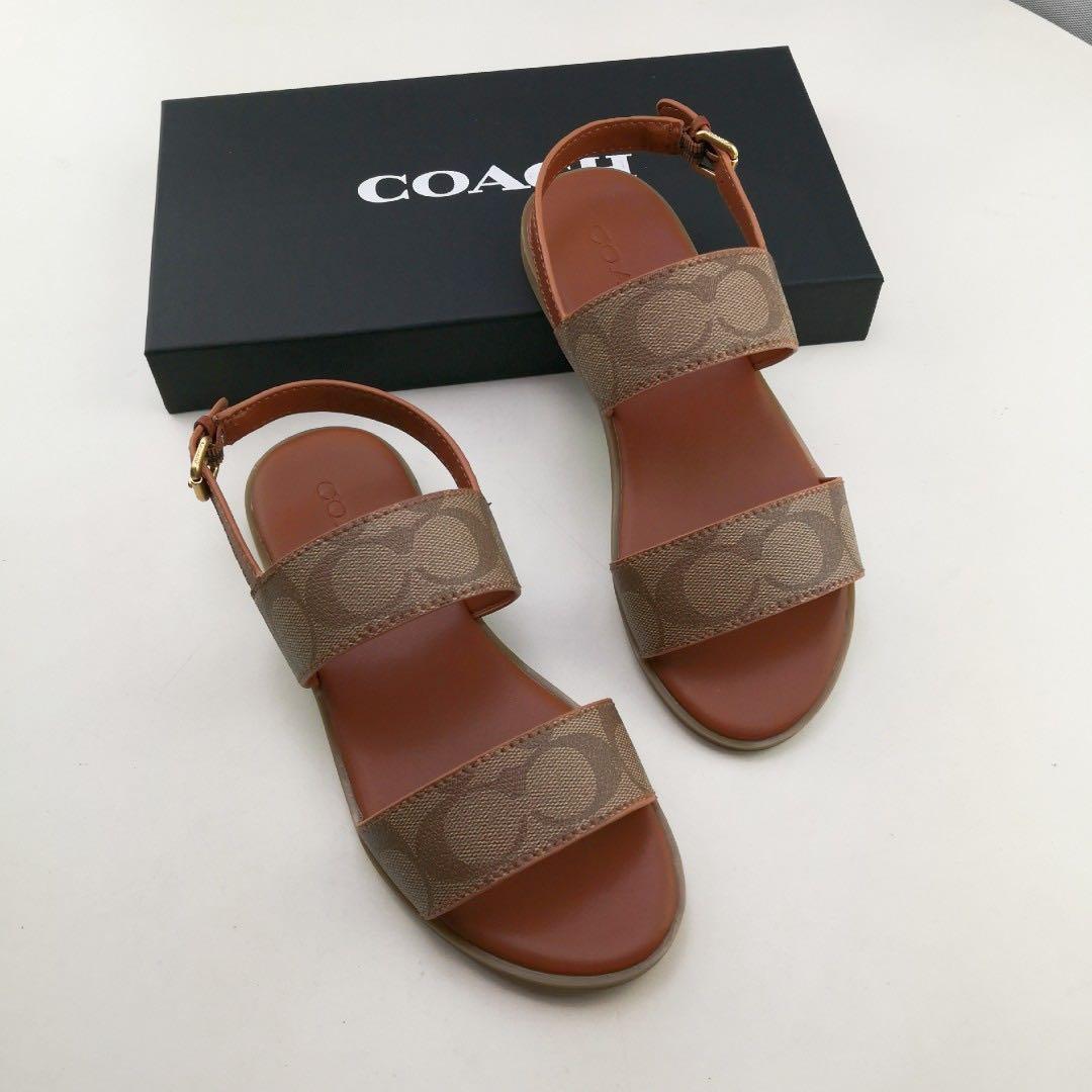 Coach Flat Sandals Brown/Black, Women's Fashion, Footwear, Flats on ...