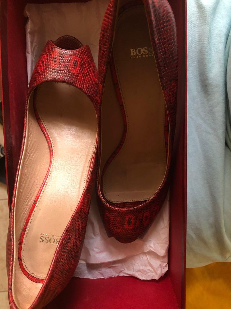 Hugo Boss Red Snake Skin Heels Pumps, Women's Fashion, Footwear, Heels ...