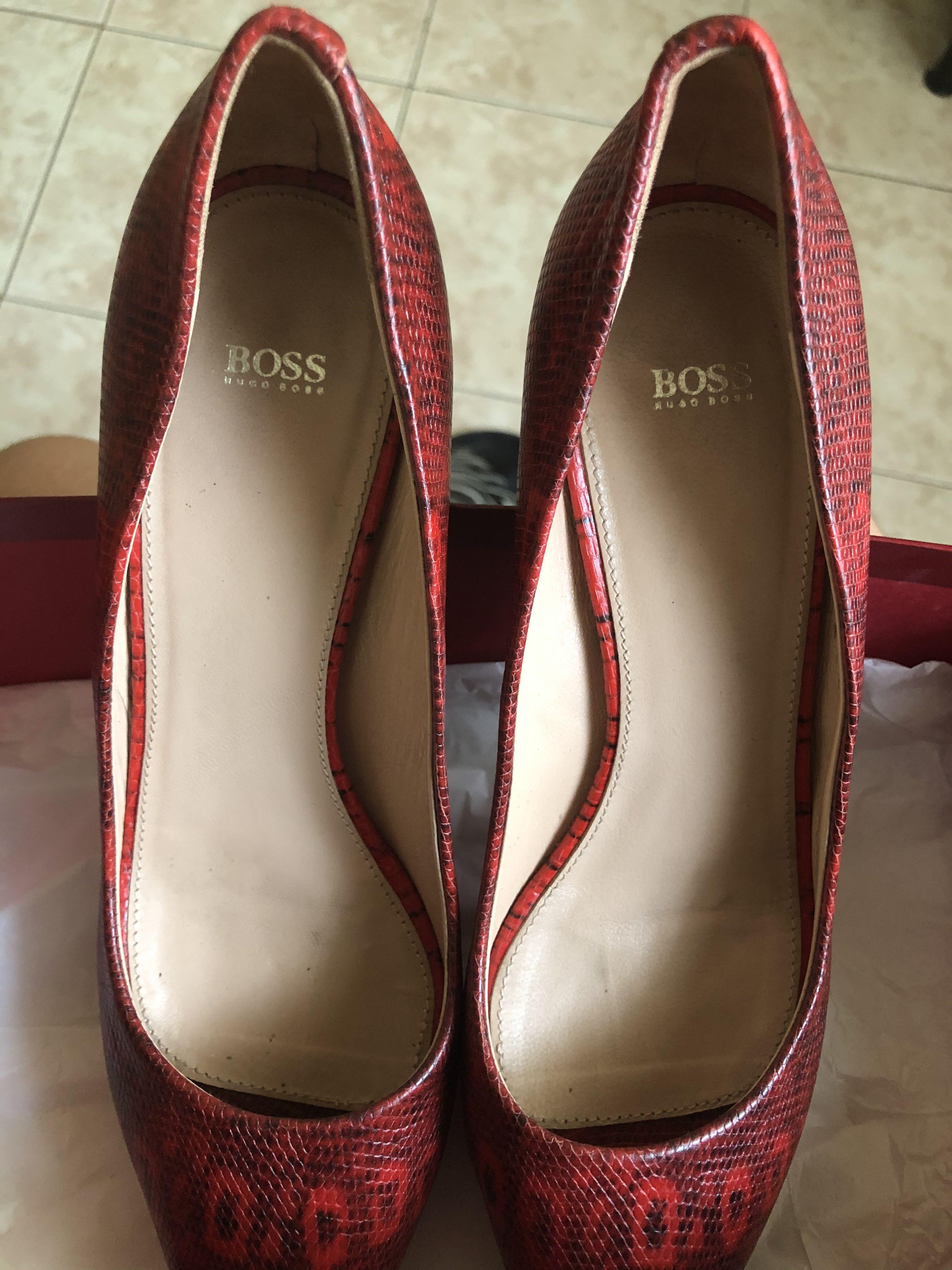 Hugo Boss Red Snake Skin Heels Pumps, Women's Fashion, Footwear, Heels ...