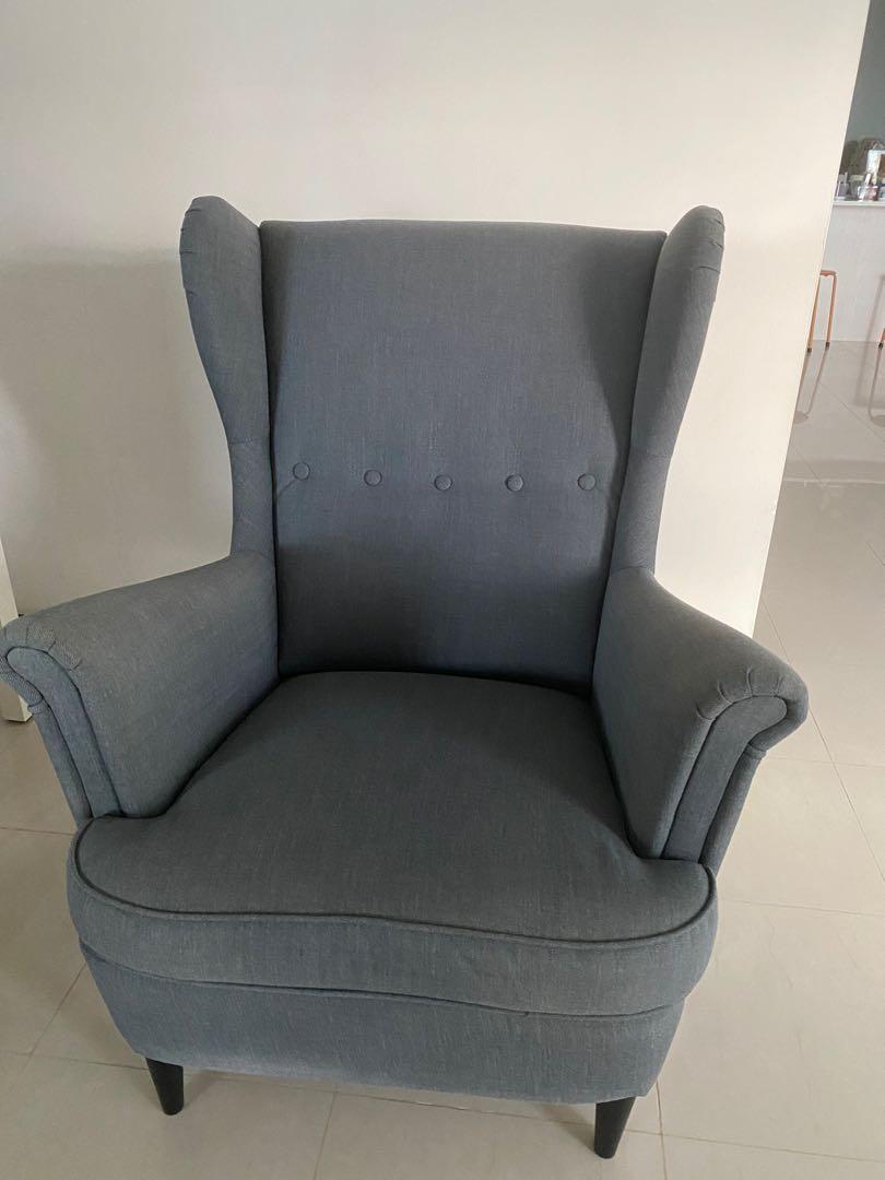 Ikea STRANDMON Wing chair, Nordvalla dark grey, Furniture & Home Living ...